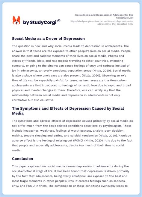 Social Media And Depression In Adolescents The Causative Link Free