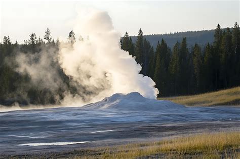 Geyser Erupting In Yellowstone National Park Premium Ai Generated Image