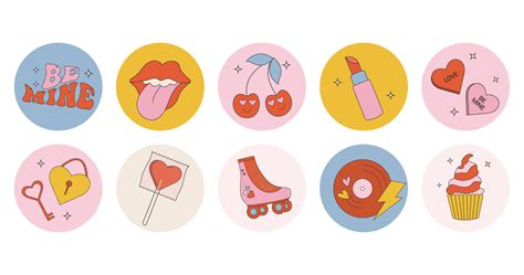 Collection Of Valentines Day Stickers In Retro Groovy Style 15995829 Vector Art At Vecteezy