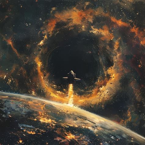 A Space Shuttle Is Flying Through A Space With The Earth In The