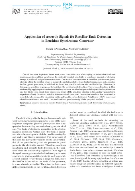 Pdf Application Of Acoustic Signals For Rectifier Fault Detection In Brushless Synchronous