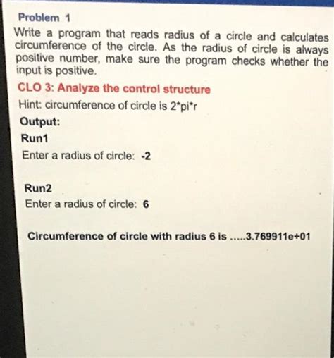 Solved Problem 1 Write A Program That Reads Radius Of A