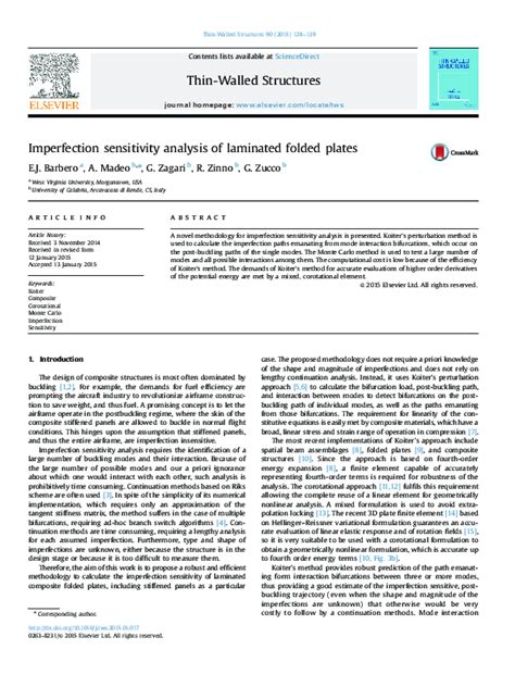 Pdf Imperfection Sensitivity Analysis Of Laminated Folded Plates