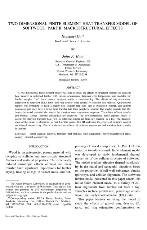 Pdf Two Dimensional Finite Element Heat Transfer Model Of Softwood Part Ii Macrostructural