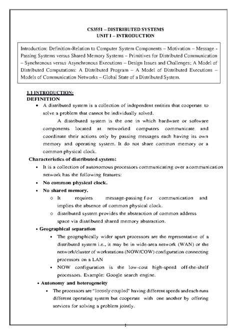 Unit 1 1 Distributed Computing Notes 2021 Regulation Cs3551