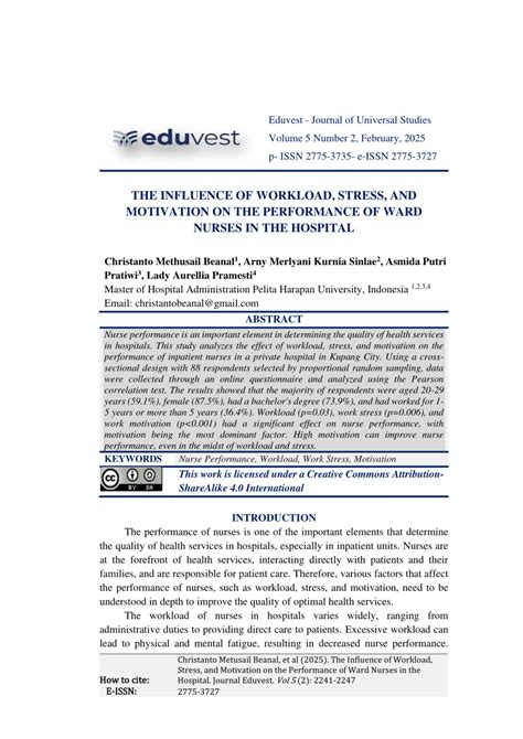 Pdf The Influence Of Workload Stress And Motivation On The