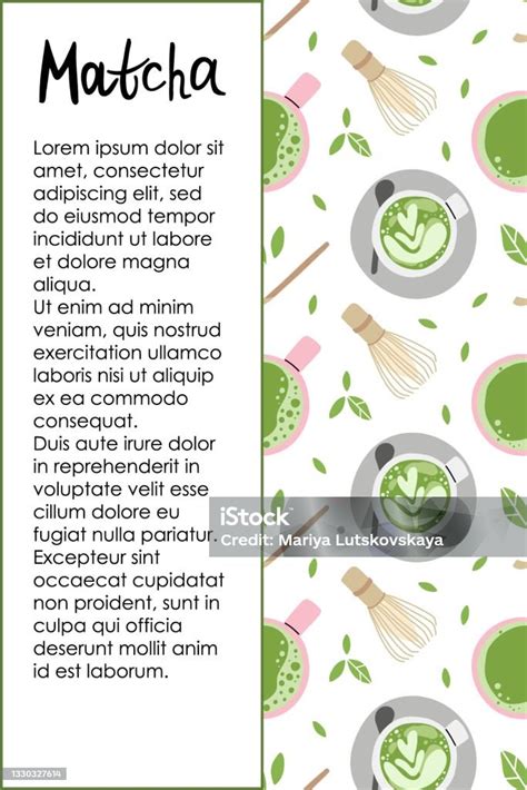 말차 배경 손으로 그린 전통 일본 음료 가루와 숟가락 대나무 거품기와 라떼 중국 녹차 트렌디 한 유기농 맛있는 음료 벡터 만화 고립 배너 0명에 대한 스톡 벡터 아트 및