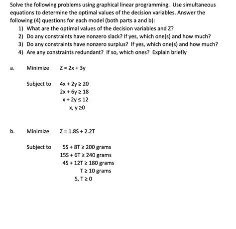 Solved Solve The Following Problems Using Graphical Linear