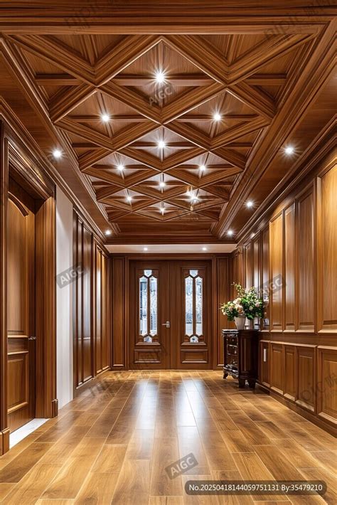 Ai创作图木质走廊 天花板 地板 木门 装饰 灯具 花卉 墙面 雕刻 格调 奢华 典雅 家装 设计 高档 昵图网