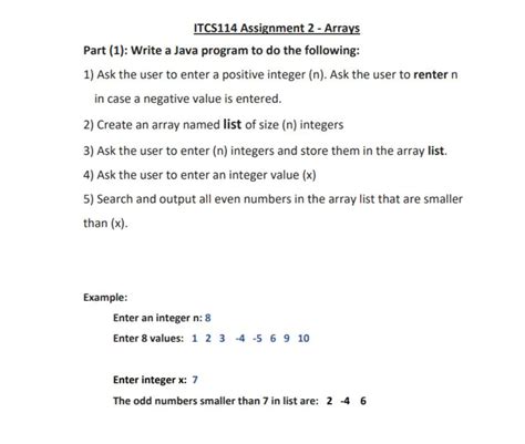 Solved Itcs Assignment Arrays Part Write A Java Chegg