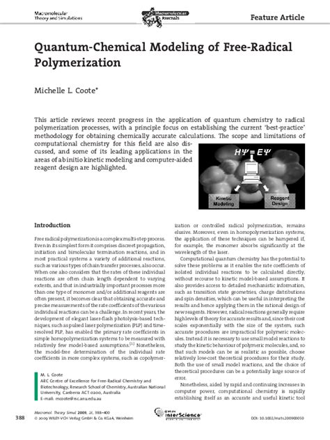 Pdf Quantum Chemical Modeling Of Free Radical Polymerization