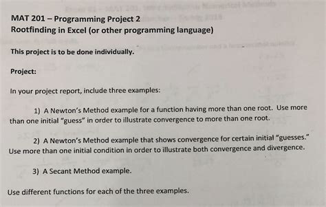 Mat 201 Programming Project 2 Rootfinding In Excel