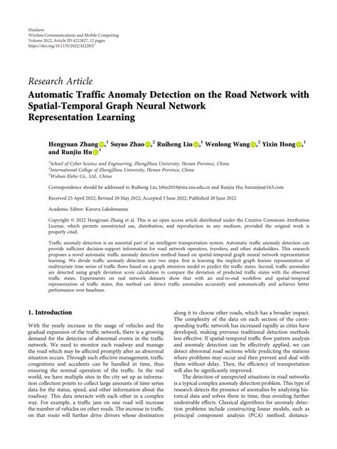Pdf Automatic Traffic Anomaly Detection On The Road Network With Spatial Temporal Graph Neural