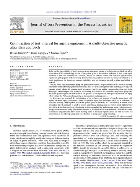 Pdf Optimization Of Test Interval For Ageing Equipment A Multi Objective Genetic Algorithm
