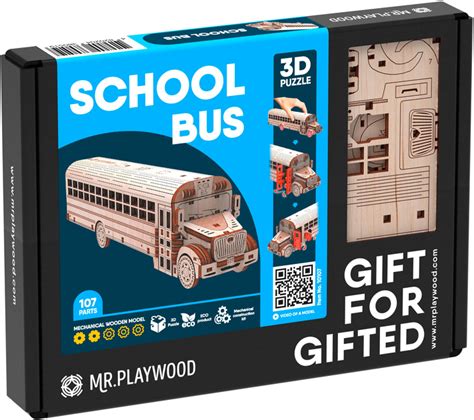 3D пазл-конструктор Mr. Playwood Механічний Шкільний автобус Дерев'яний ...