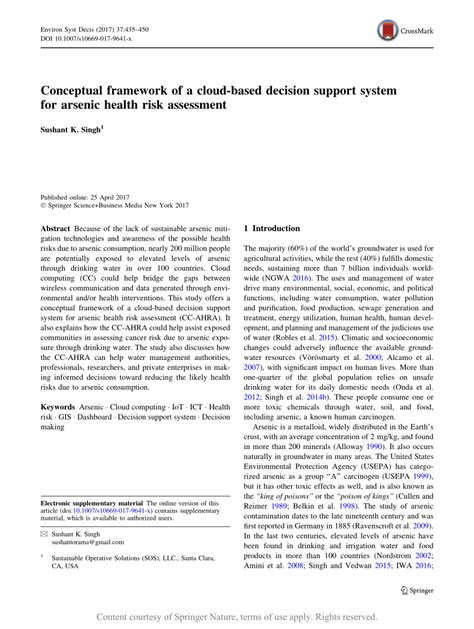 Conceptual Framework Of A Cloud Based Decision Support System For Arsenic Health Risk Assessment