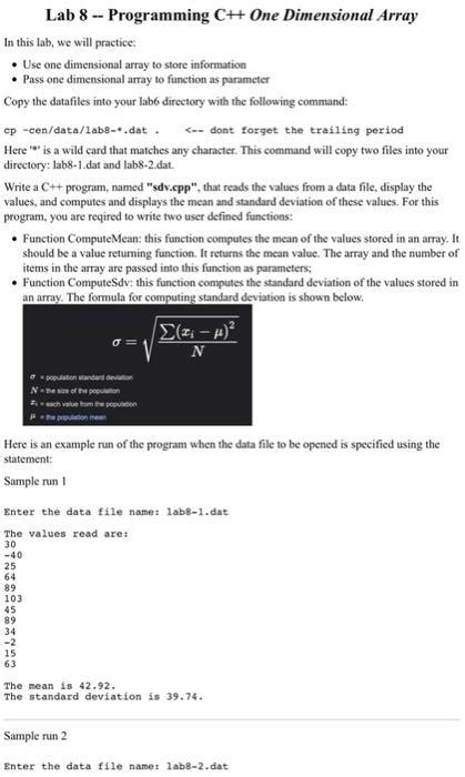 Solved Lab 8 Programming C One Dimensional Array In