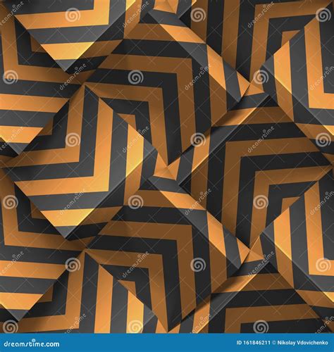 Abstract Seamless Geometric Pattern Realistic 3d Cubes From Black Paper With Bronze Strips