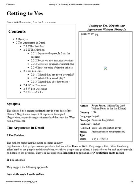 Getting To Yes Summary At Wikisummaries Free Book Summaries Pdf