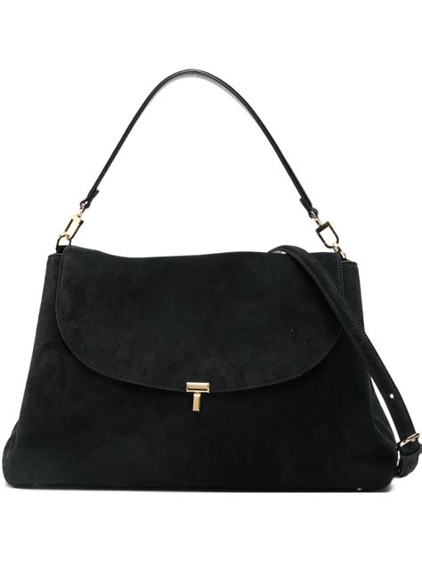Toteme T Lock Suede Sholder Bag Black Farfetch Bg