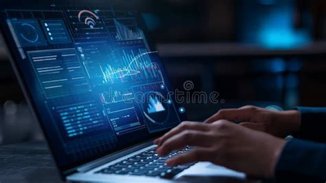 Hands Typing On A Laptop Keyboard Displaying Code And Data Analysis On