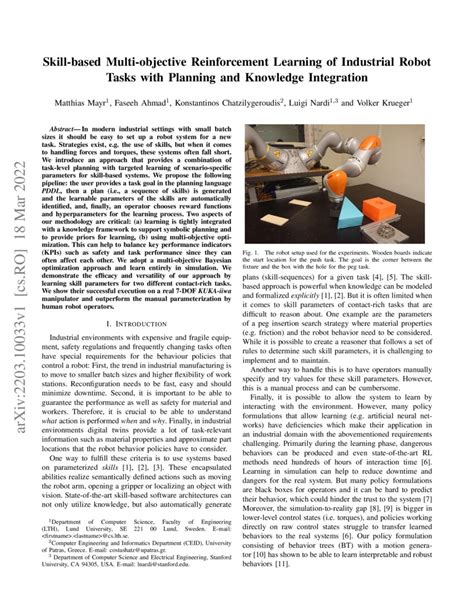 Skill Based Multi Objective Reinforcement Learning Of Industrial Robot Tasks With Planning And