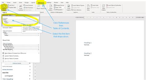 how to create table of contents in ms word using references at bruce