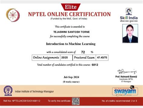 Tejaswini Torne On Linkedin Nptel Machinelearning Ai Iitkharagpur Learning