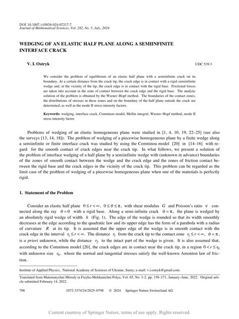 wedging of an elastic half plane along a semiinfinite interface crack
