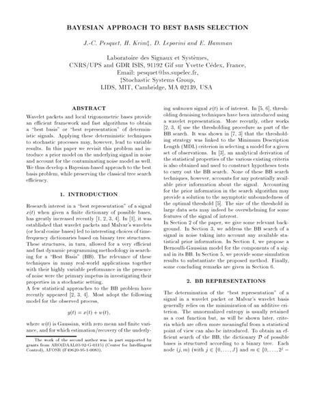 Pdf Bayesian Approach To Best Basis Selection