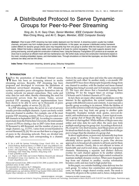 A Distributed Protocol To Serve Dynamic Groups For Peer To Peer Streaming 2010java Pdf
