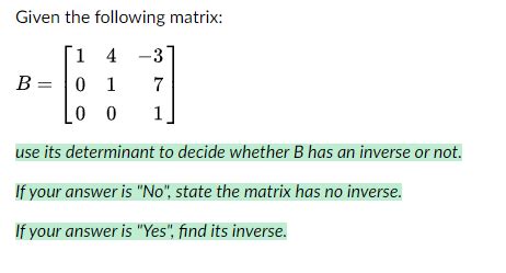 Solved Given The Following Matrix B 100410371 Use Its Chegg Com