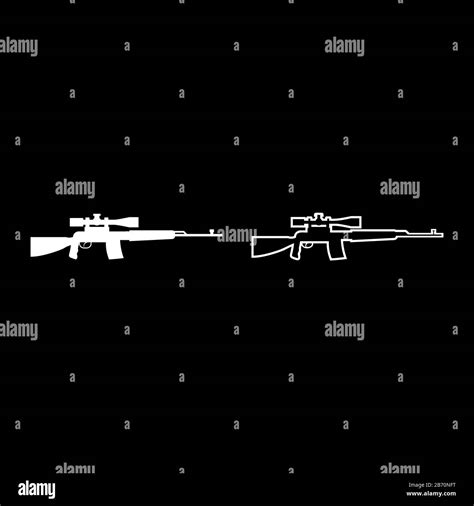 Sniper Rifle Icon Outline Set White Color Vector Illustration Flat