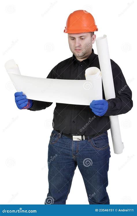 Der Erbauer mit dem Plan stockbild. Bild von vorarbeiter - 23546151