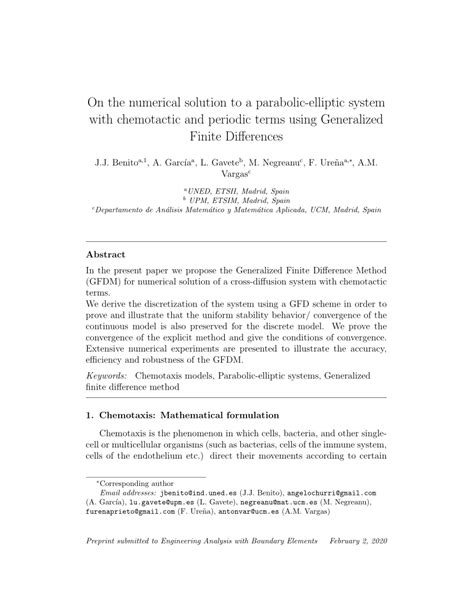 Pdf On The Numerical Solution To A Parabolic Elliptic System With Chemotactic And Periodic