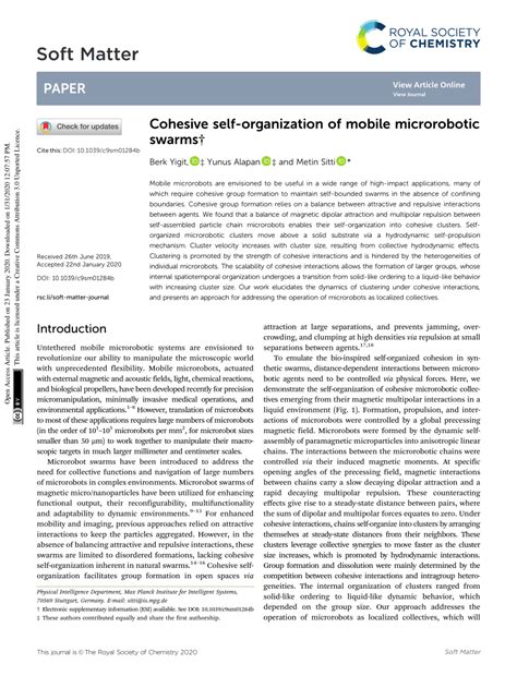 Pdf Cohesive Self Organization Of Mobile Microrobotic Swarms