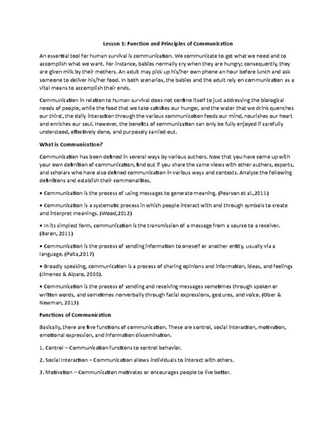 Lesson Function And Principles Of Communication Lesson Function And Principles Of Studocu