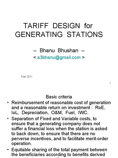 Tariff Design For Generating Stations Pdf Kilowatt Hour Power Station