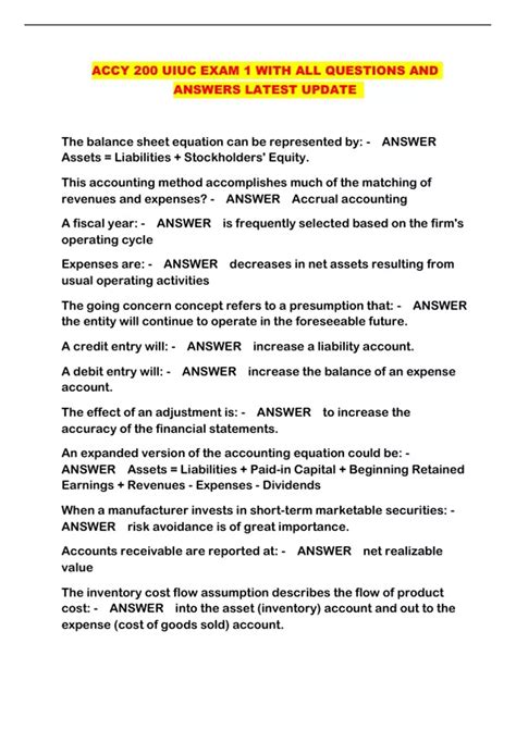 Accy 200 Uiuc Exam 1 With All Questions And Answers Latest Update Accy 200 Uiuc Stuvia Us