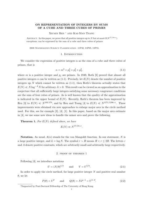 PDF On Representation Of Integers By Sums Of A Cube And Three Cubes Of Primes