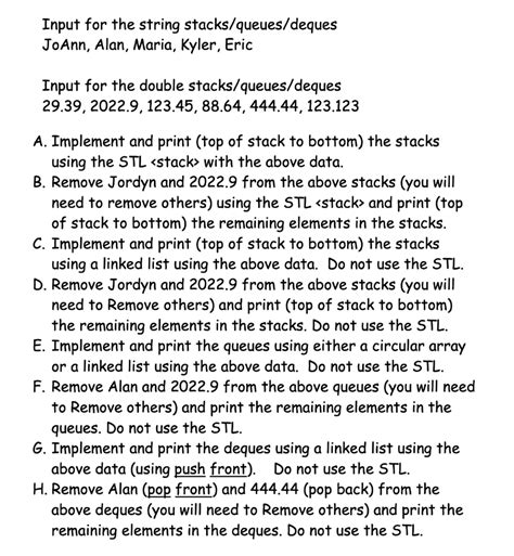 Solved Input For The String Stacksqueuesdeques Joann Alan Maria