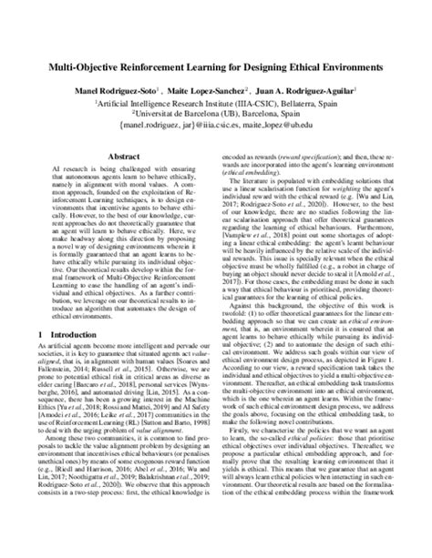Pdf Multi Objective Reinforcement Learning For Designing Ethical Environments