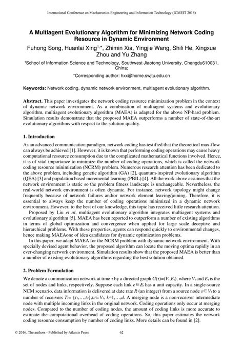 Pdf A Multiagent Evolutionary Algorithm For Minimizing Network Coding