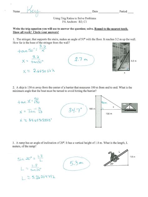 Using Trig Ratios To Solve Problems Answer Key Pdf
