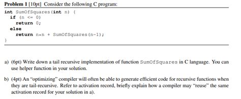 Solved Problem 1 10pt Consider The Following C Program