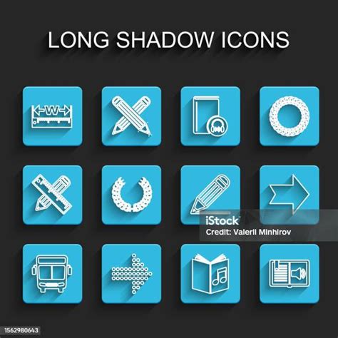 라인 버스 도트 화살표 높이 및 길이 측정 오디오 북 월계관 화살표 및 연필 라인 아이콘을 설정합니다 벡터 0명에 대한 스톡 벡터 아트 및 기타 이미지 Istock