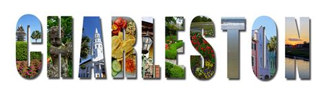 찰스턴 배너 텍스트 콜라주 격리 흰색에 다양한 이미지와 사우스 캐롤라이나 도시 주변의 다양한 이미지 사우스 캐롤라이나에 대한 스톡 사진 및 기타 이미지 Istock