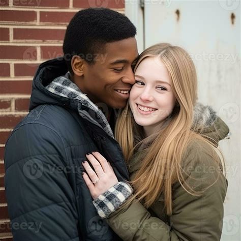 Loving Teenage Interracial Couple Is Enjoying A Romantic Winter Day Ai Generative 28944430 Stock