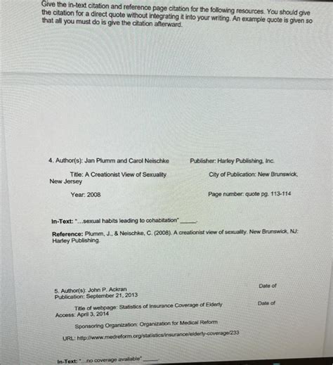 Give The In Text Citation And Reference Page Citation Chegg Com