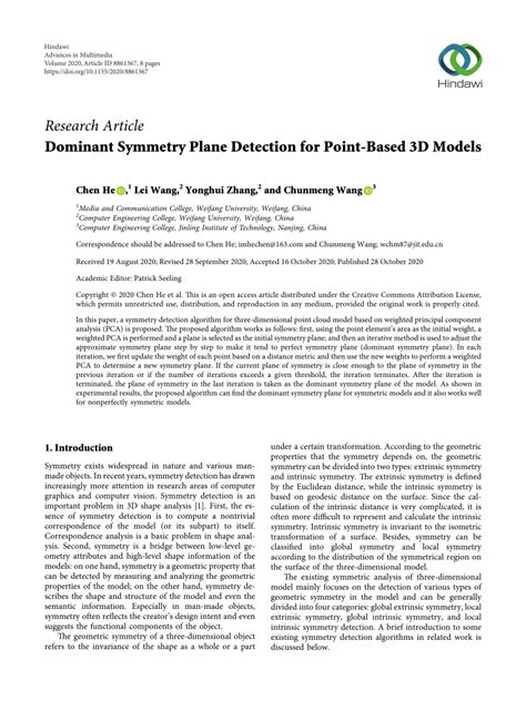 pdf dominant symmetry plane detection for point based 3d models
